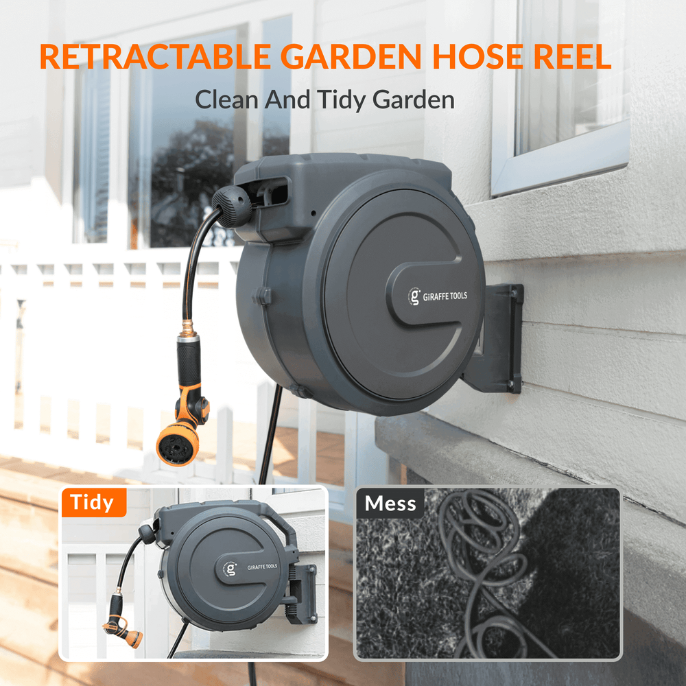 Retractable Garden Hose Reel 1/2in 130ft | Giraffe Tools