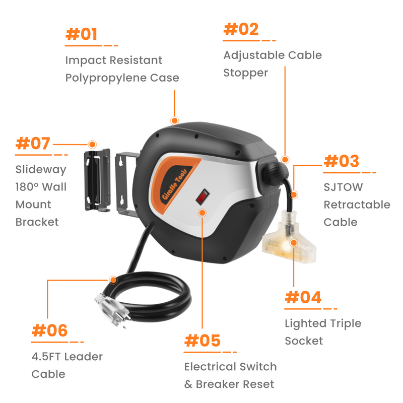 Retractable Extension Cord Reel | Giraffe Tools