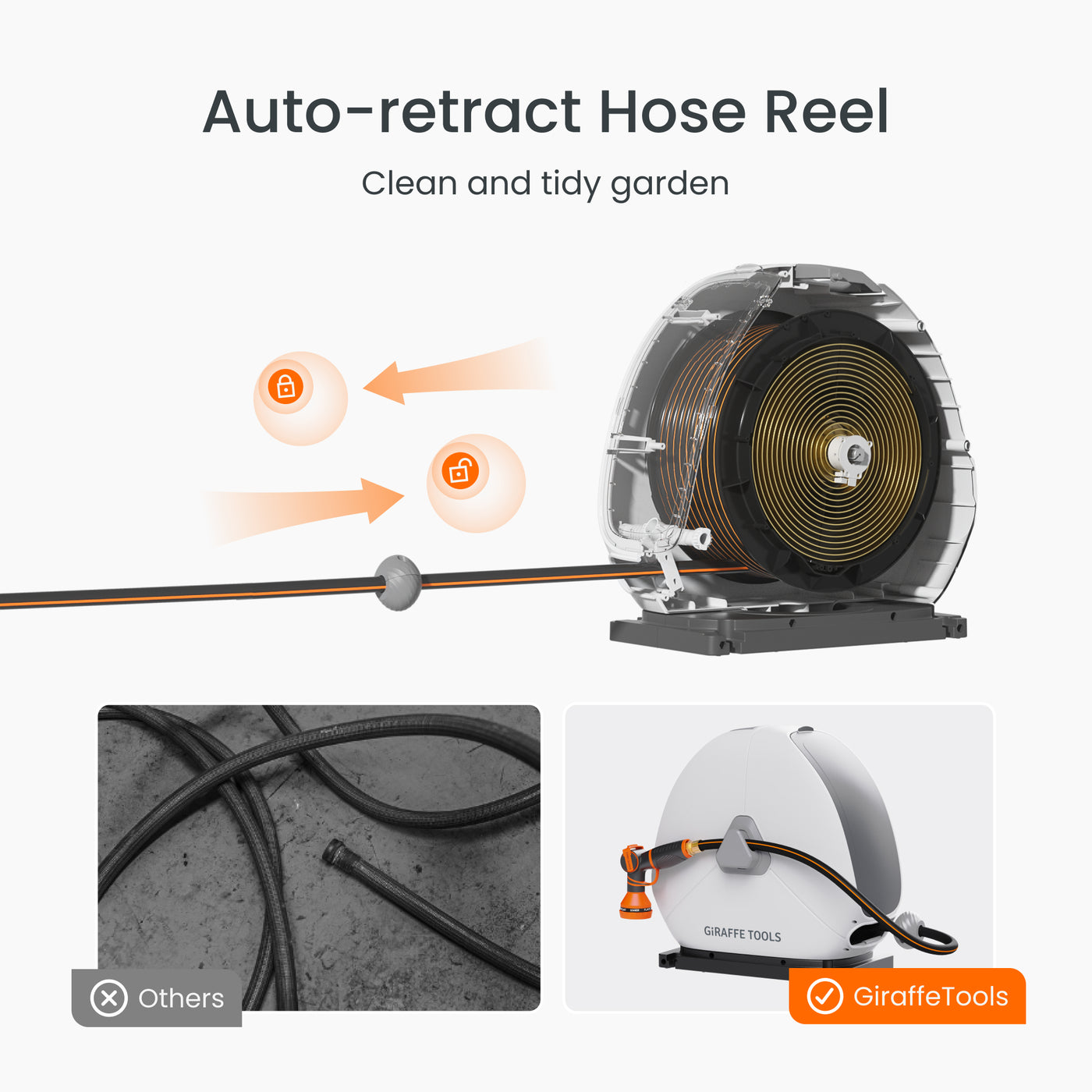 Ground-Mounted Retractable Garden Hose Reel | Giraffe Tools®